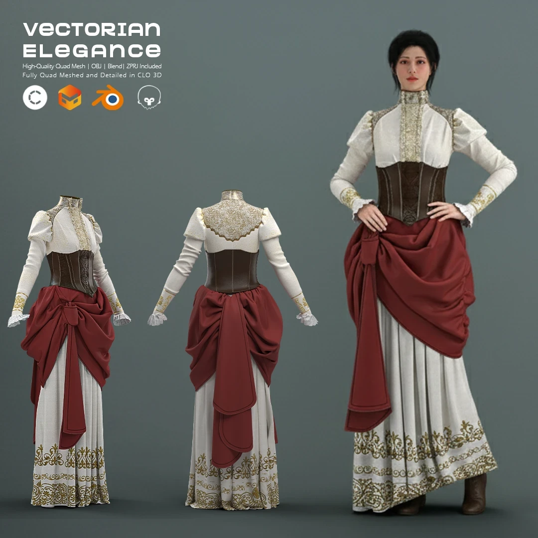 ArtStation - Victorian Elegance Clo3D | Marvelous Designer | Blend ...