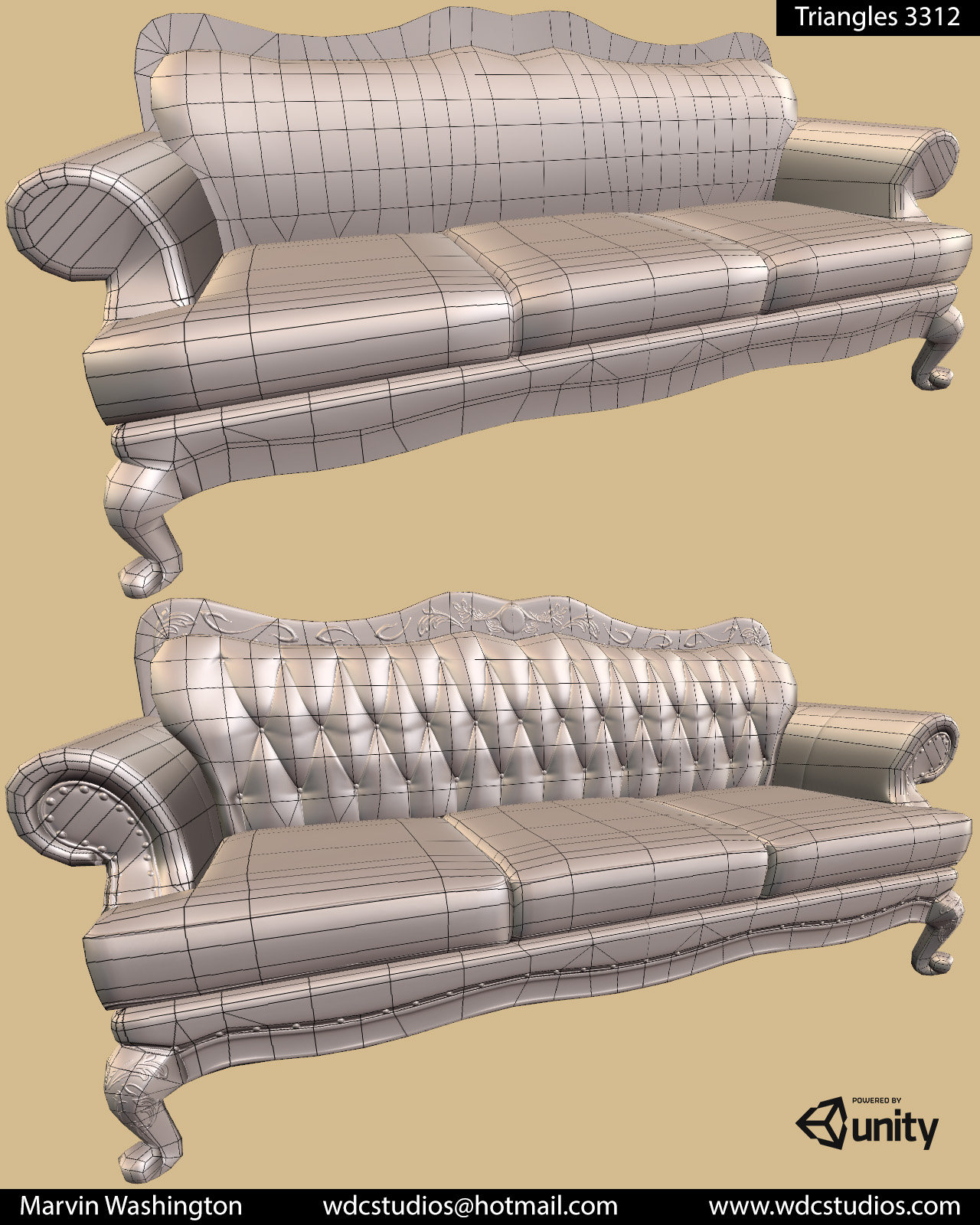 ArtStation - Low Poly Couch Wireframe