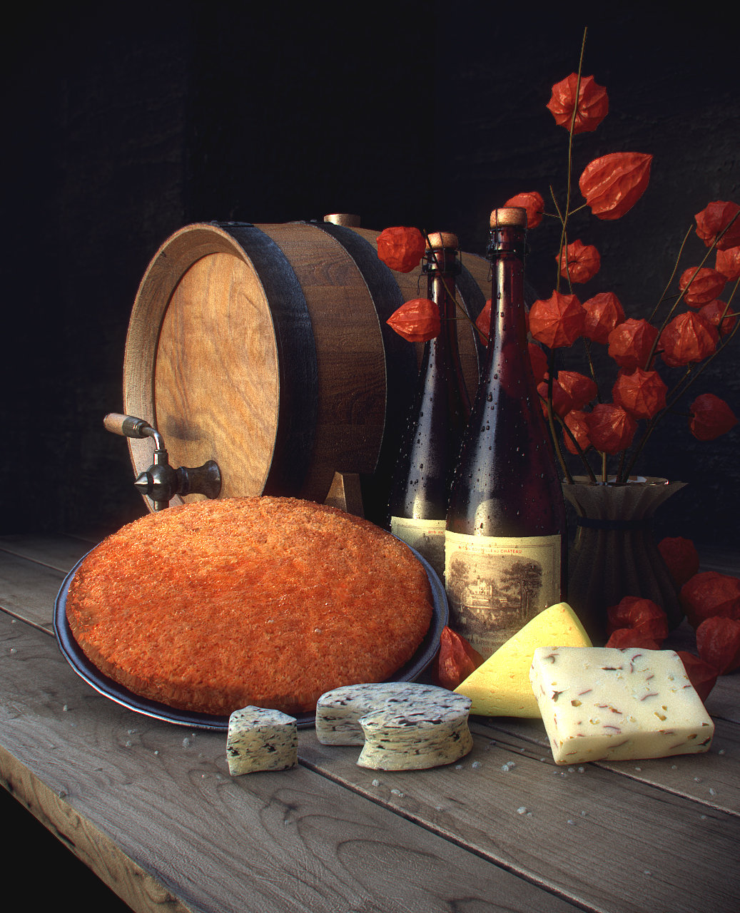 ArtStation - Still life with cake and physalis.
