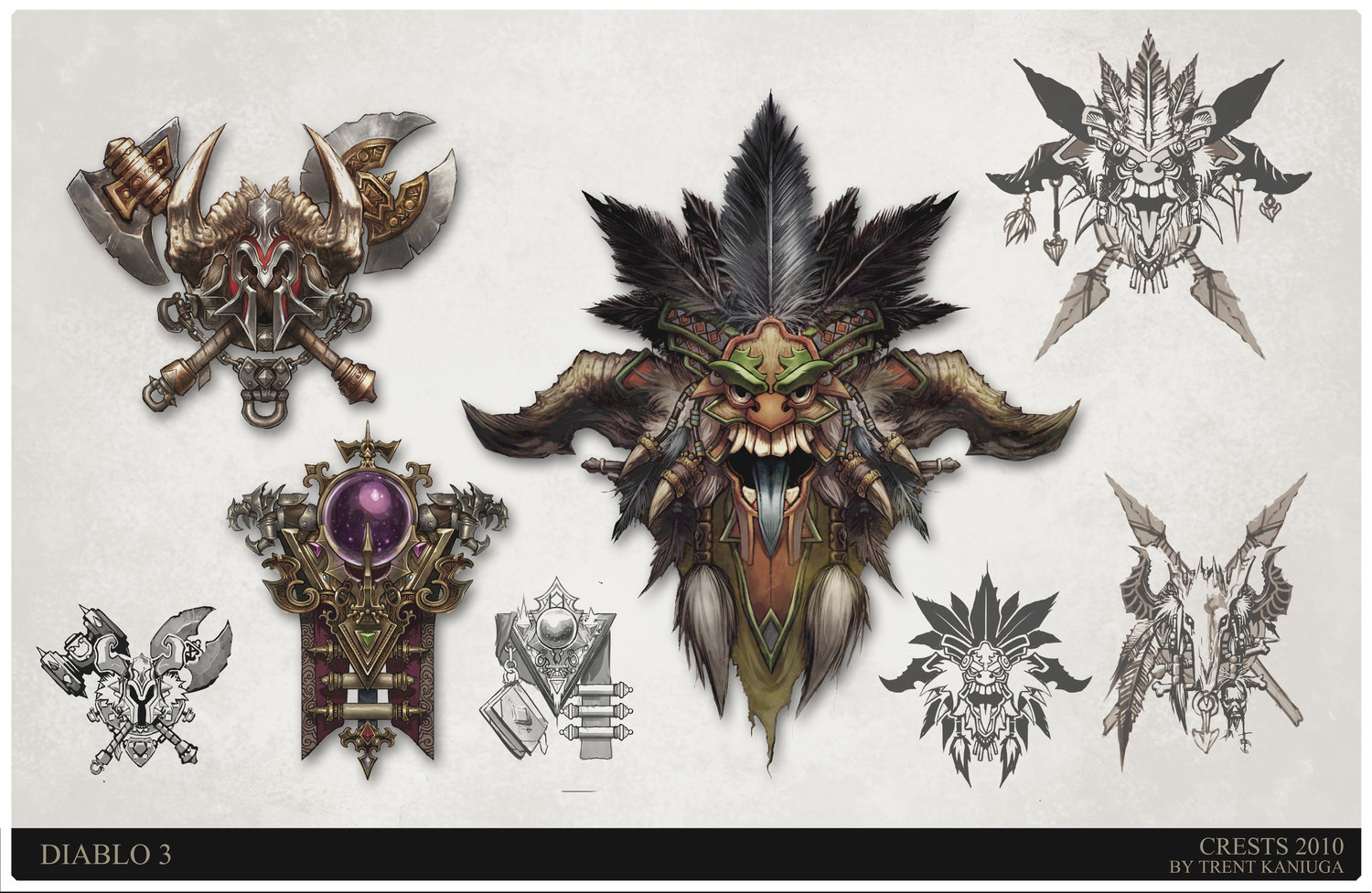 Trent Kaniuga - Diablo 3 crest designs Barbarian, Witch Doctor, Mage
