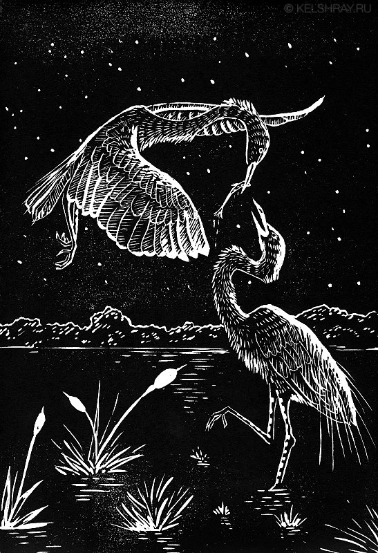 ArtStation - Linocut - Cranes