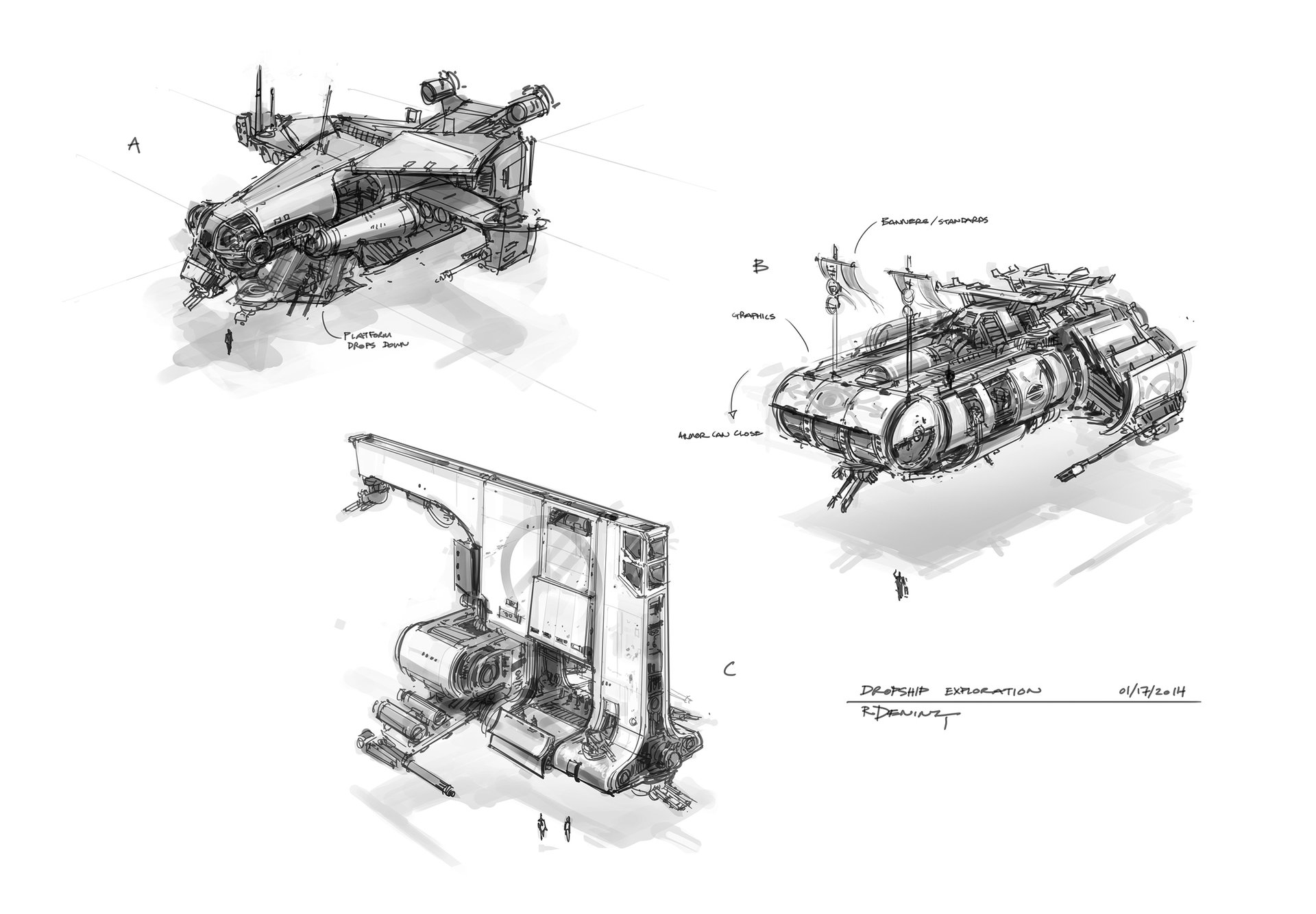 ArtStation - Dropship Sketches, Ryan Dening