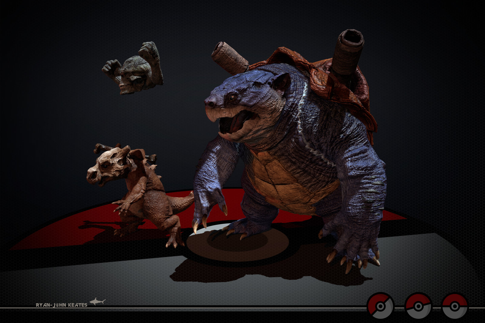 Ryan-John Keates - Realistic Pokemon "Blastoise, Cubone and Geodude"