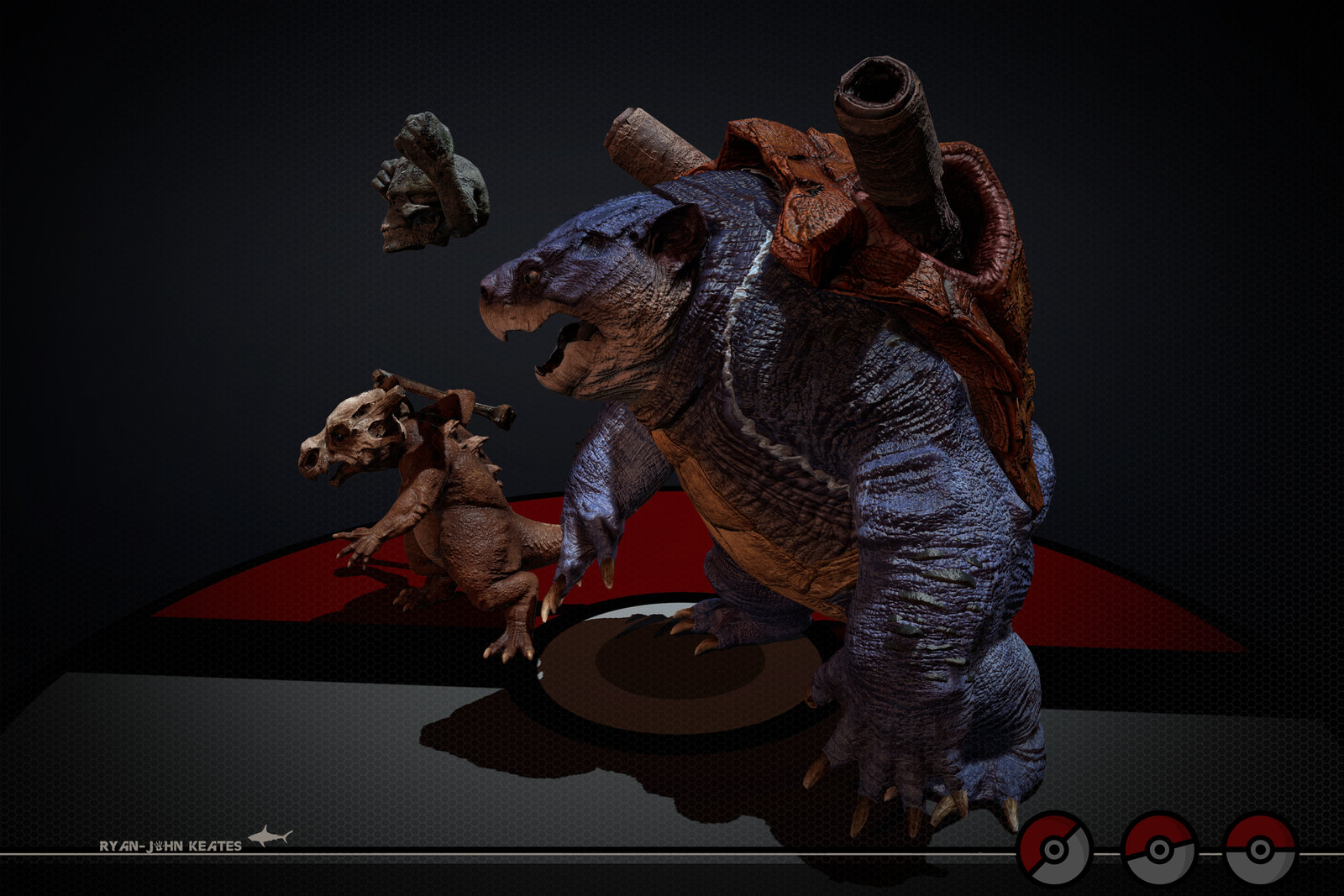 Ryan-John Keates - Realistic Pokemon "Blastoise, Cubone and Geodude"