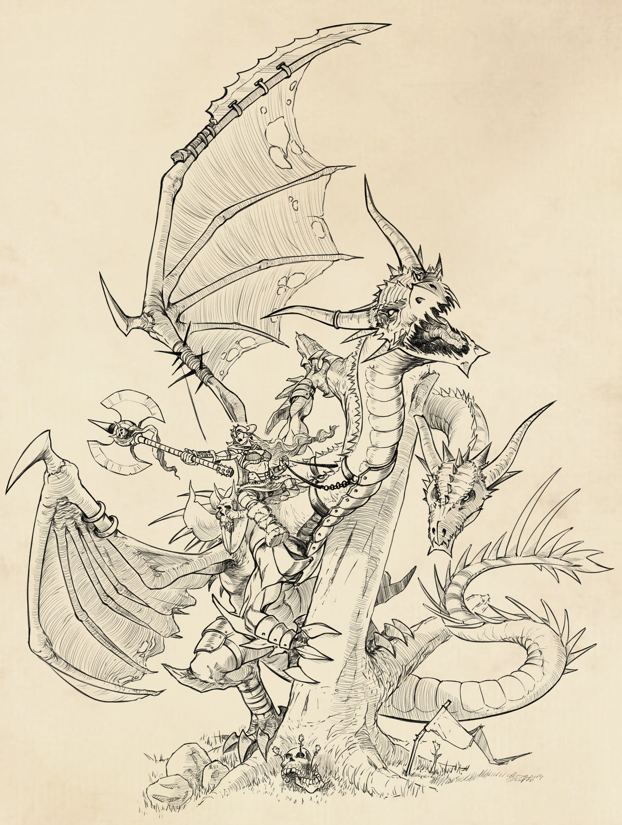 ArtStation - shieldmaiden on two headed dragon