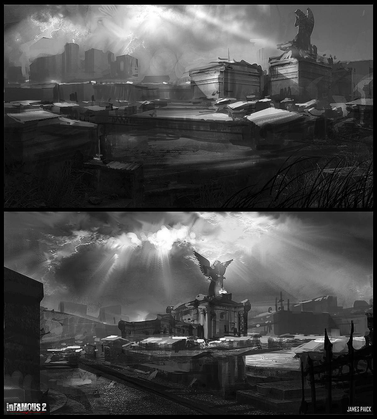 ArtStation - Infamous 2 - graveyard concept art thumbnails round 2