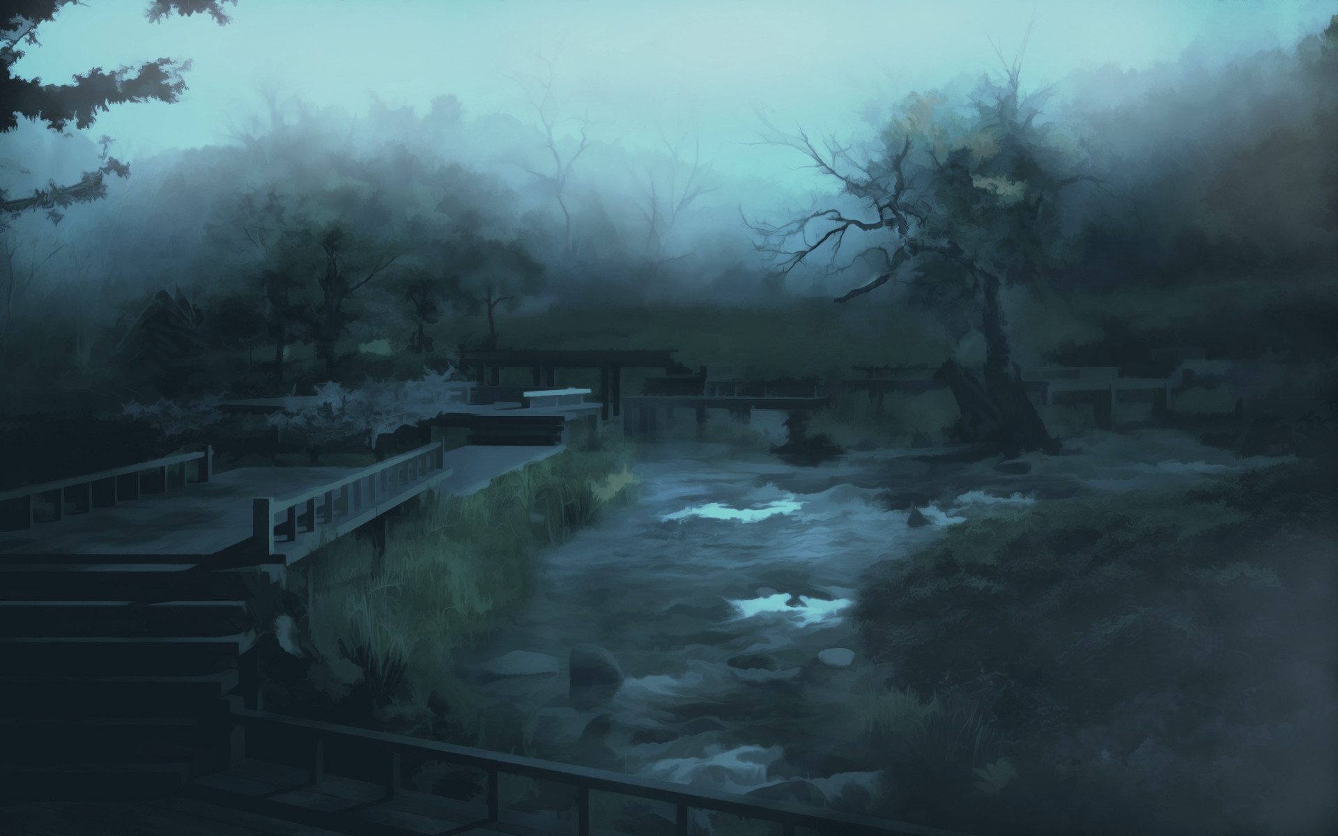 ArtStation - Garden at night