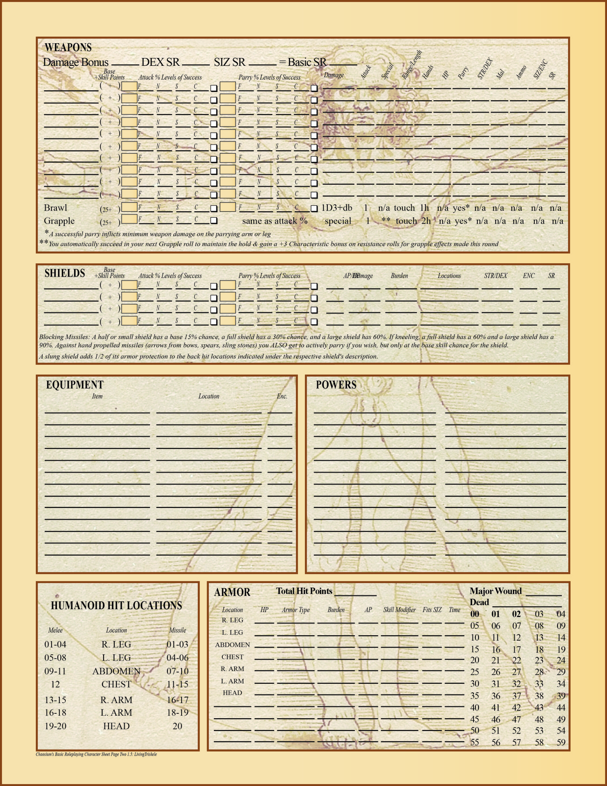 Steve Devaney - Chaosium Basic RolePlaying Character Sheet Page 2
