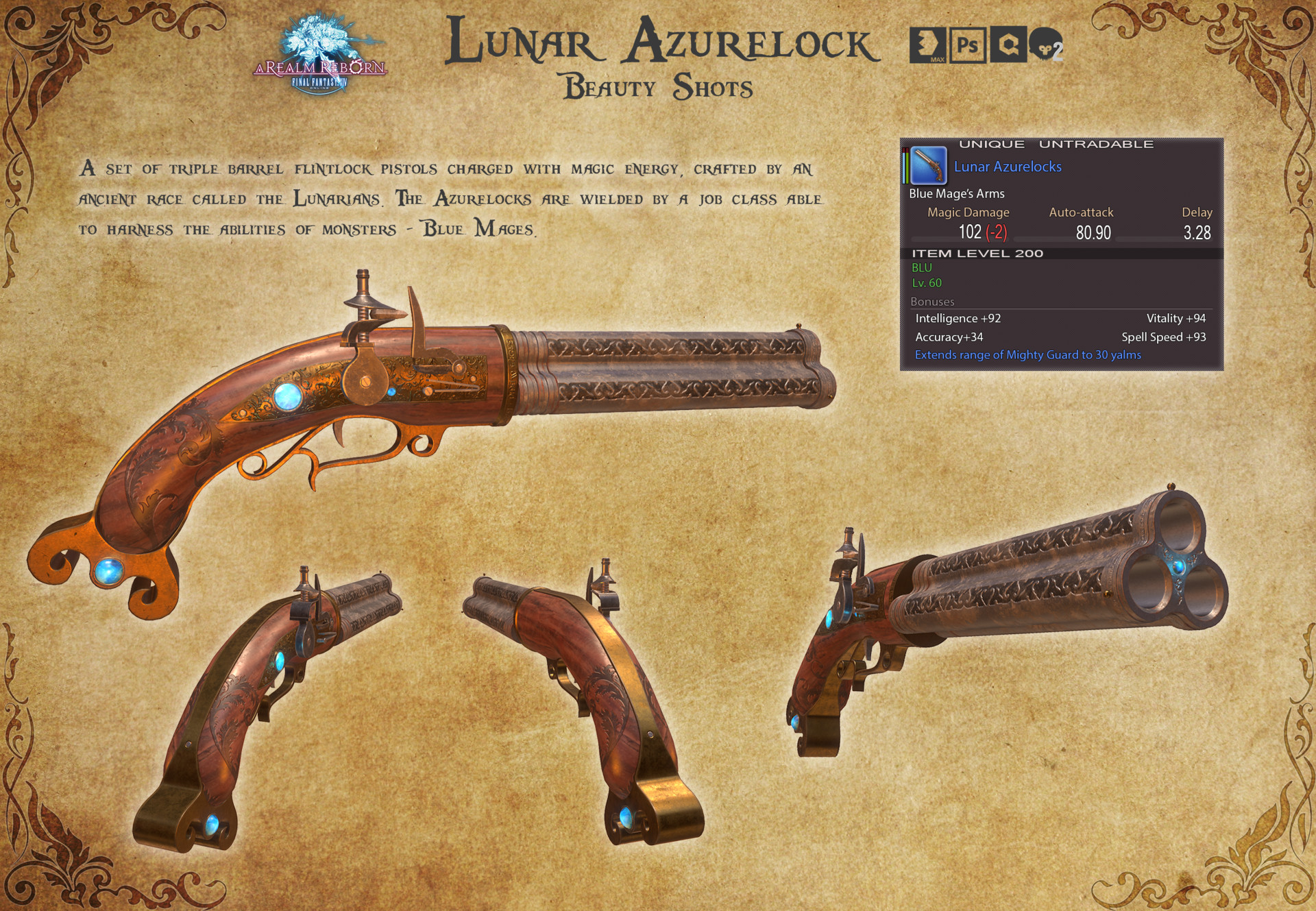 Jordan Yates - Triple Barrel Flintlock Pistol (Lunar Azurelock)