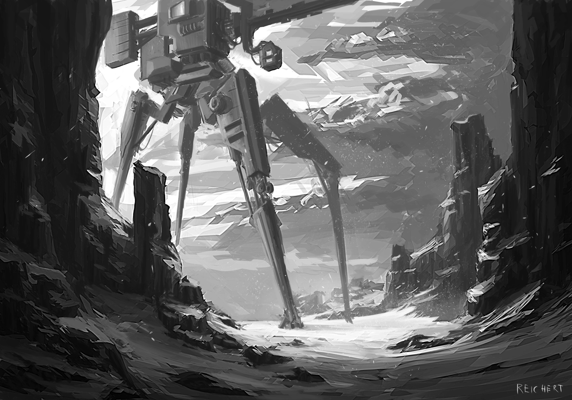 ArtStation - Snowy scene with random mech