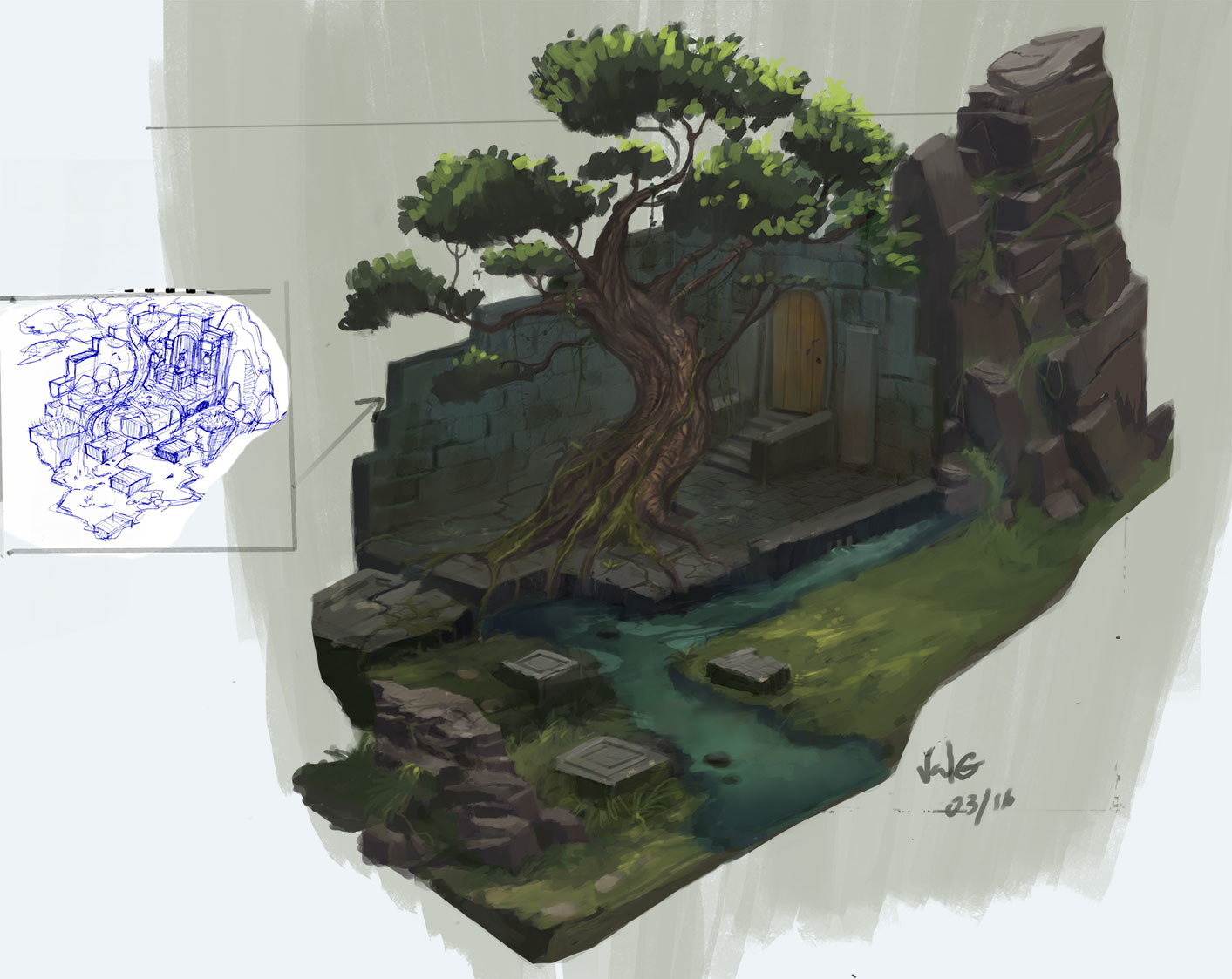 ArtStation - environment painting, jungle, ruin