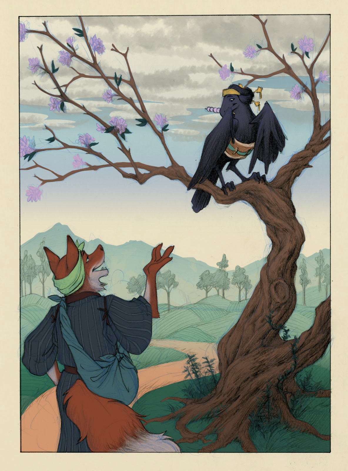 how to draw fox and crow