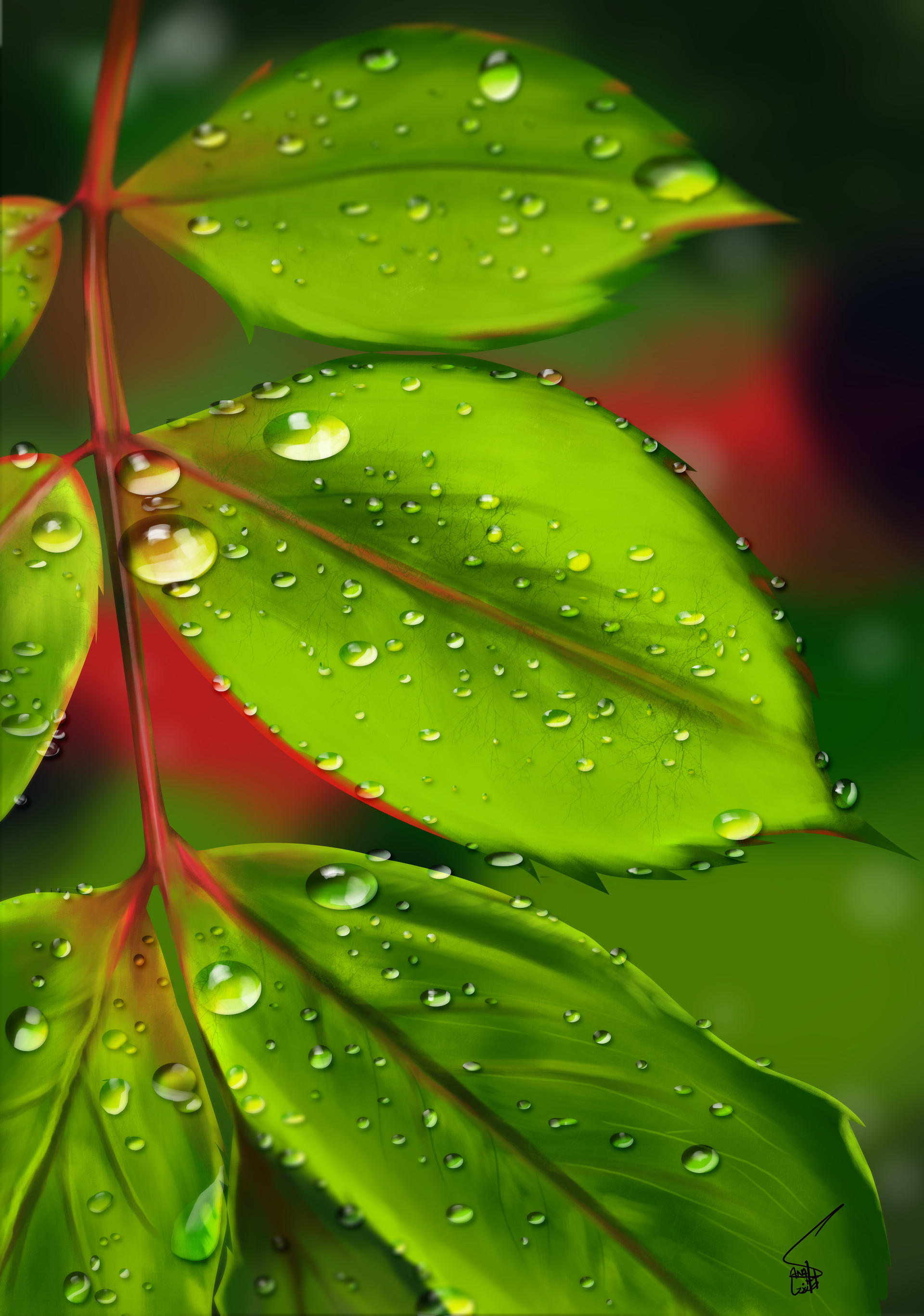 ArtStation - Dew drops and foliage practice