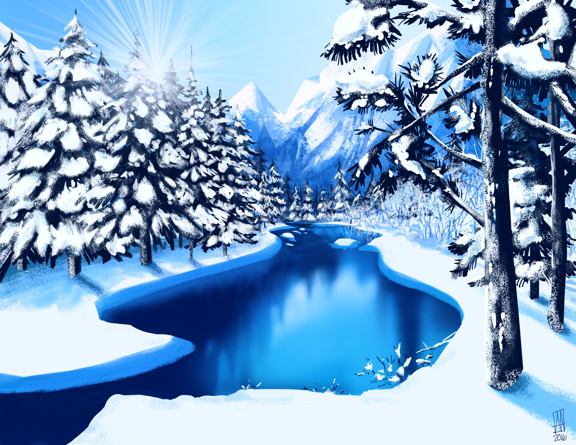 ArtStation - Winter Mountain Stream