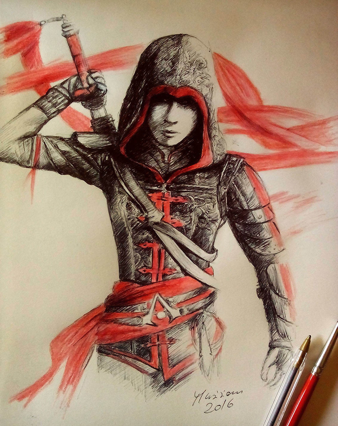 ArtStation - Shao Jun - Ballpoint pen and aquarell