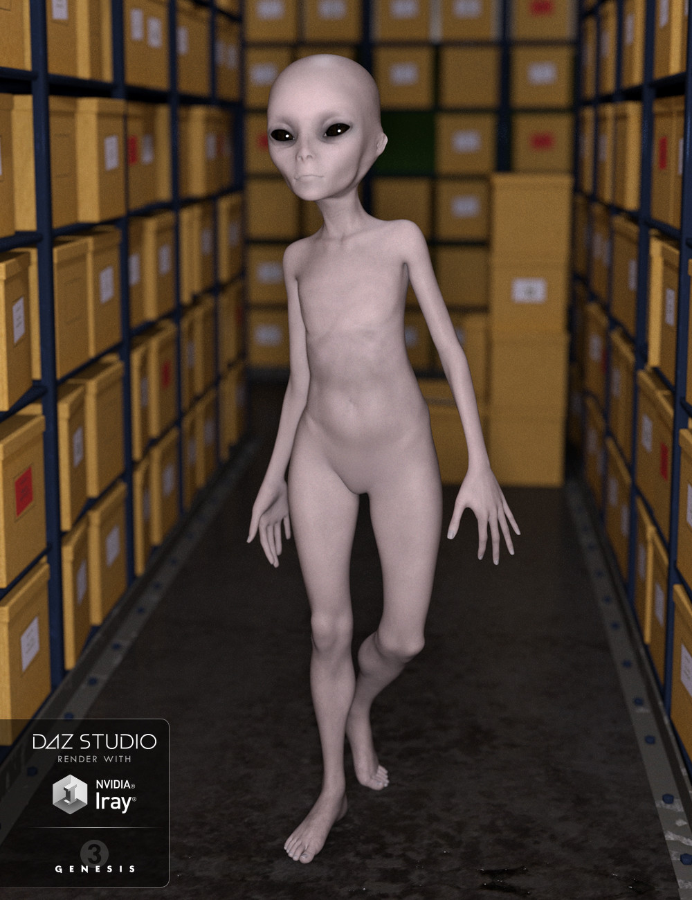 female grey alien render