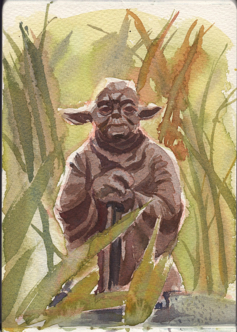ArtStation - Watercolours Study - Yoda in a garden