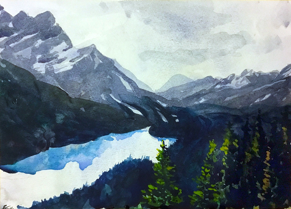 ArtStation - mountains watercolour