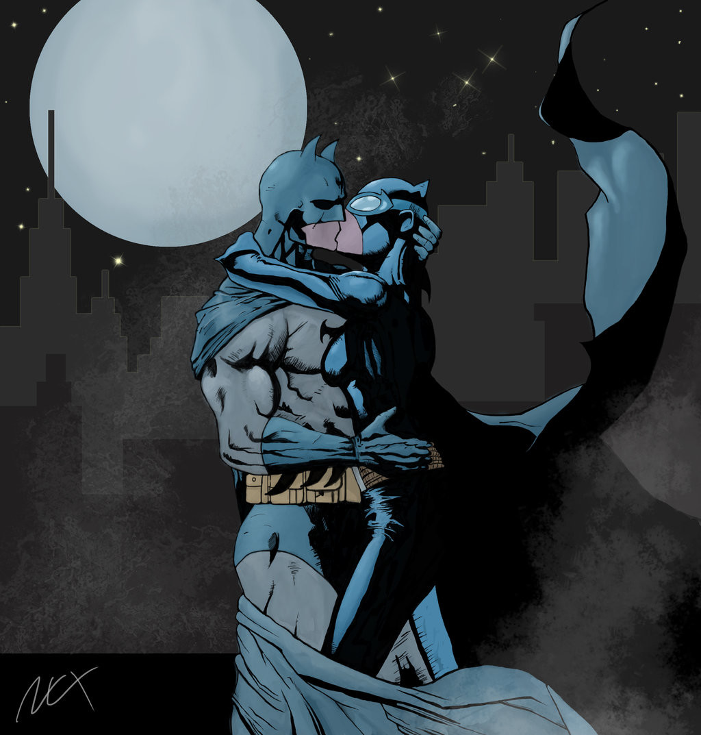 how to draw batman kissing catwoman