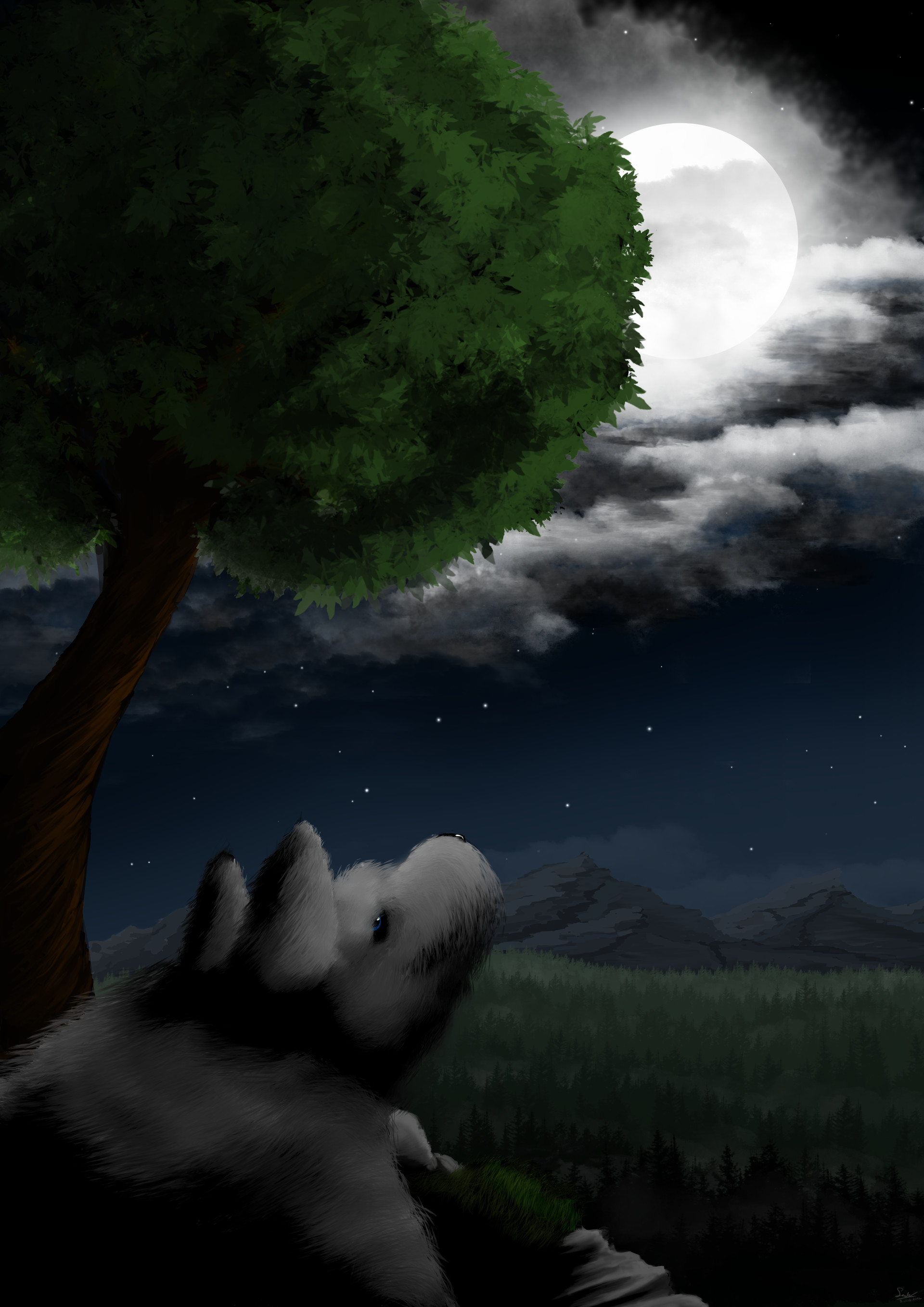 ArtStation - “Watching the moon”