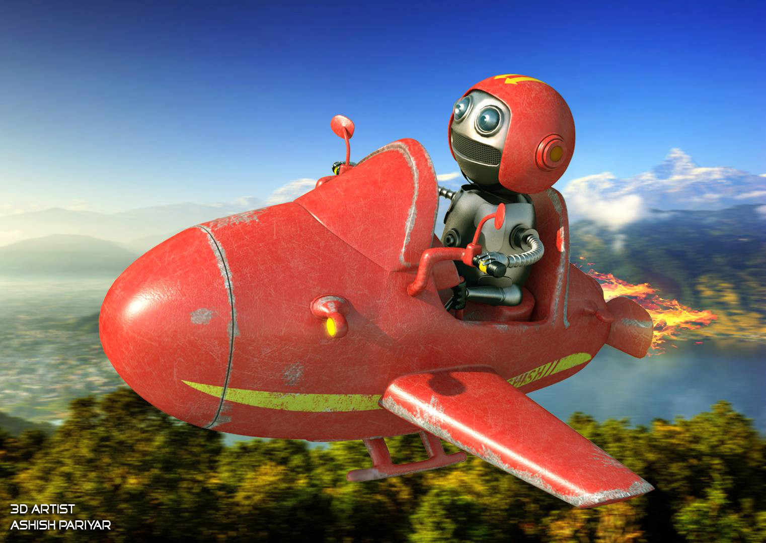 ArtStation - "A flying Robo" 3d art by Ashish Pariyar
