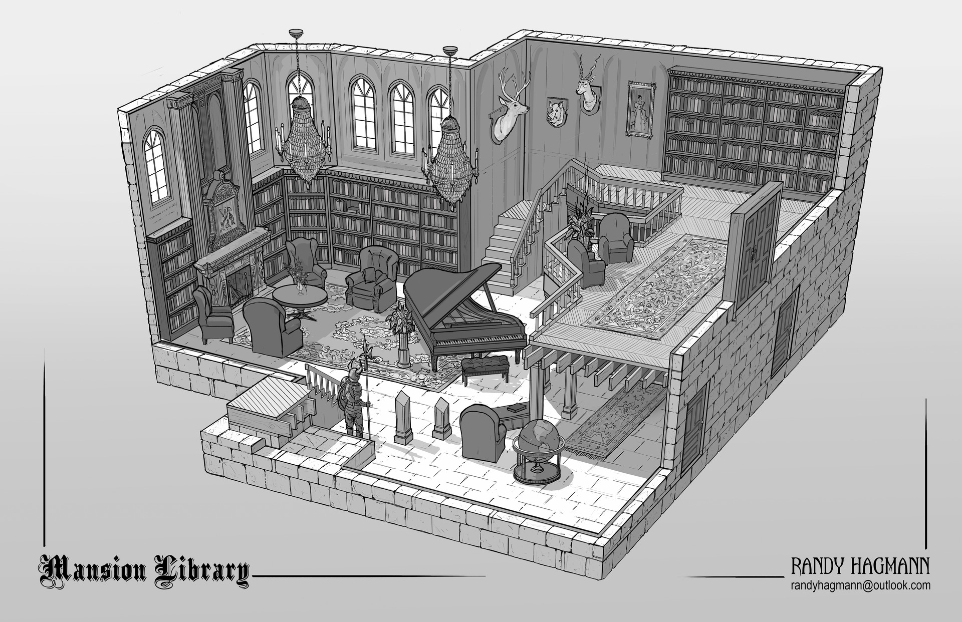 Randy Hagmann - Mansion Library - Isometric Environment Concept