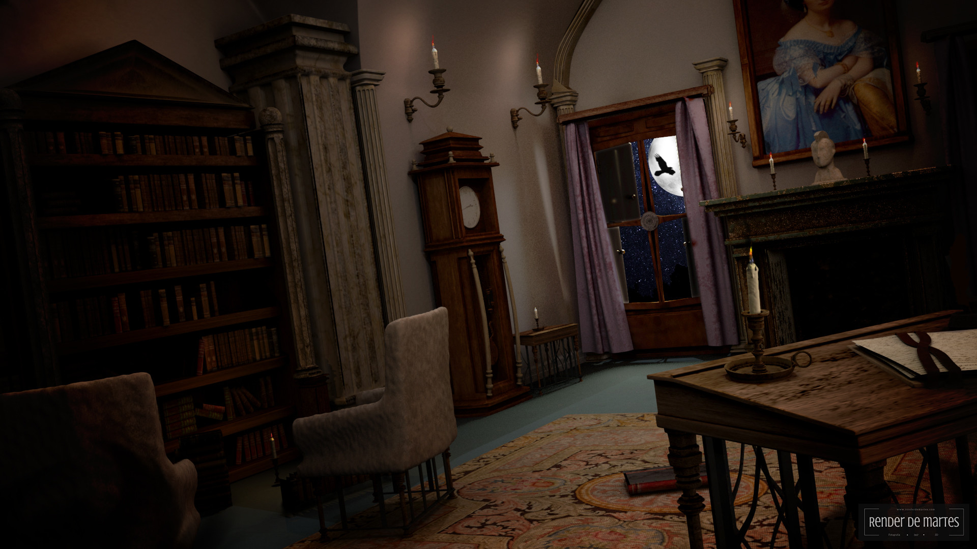 ArtStation - Edgar Alan Poe The Raven- Room