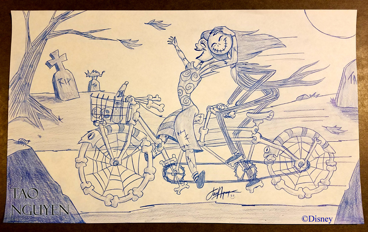 ArtStation - Tao Nguyen's Jack and Sally Bike Ride Sketch Drawing
