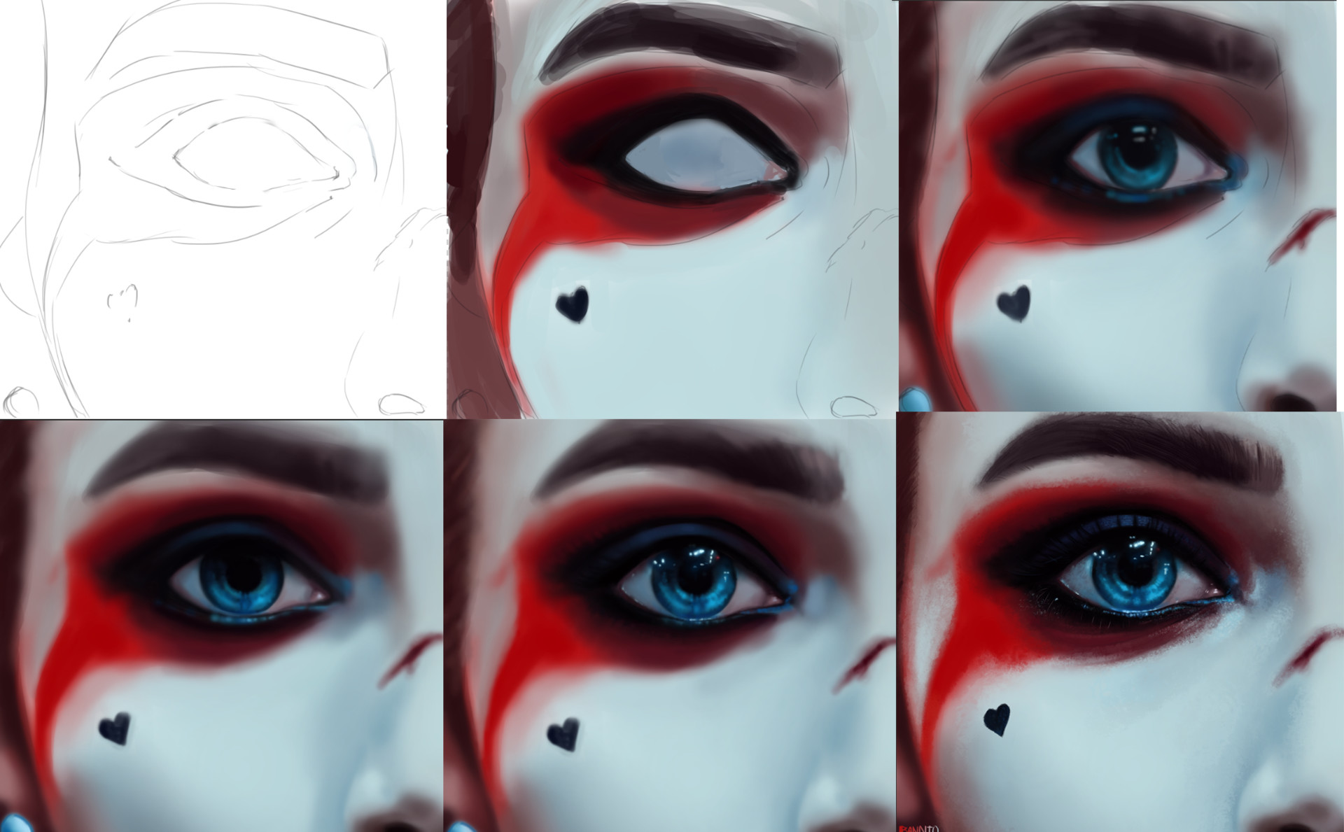how to draw harley quinn eyes