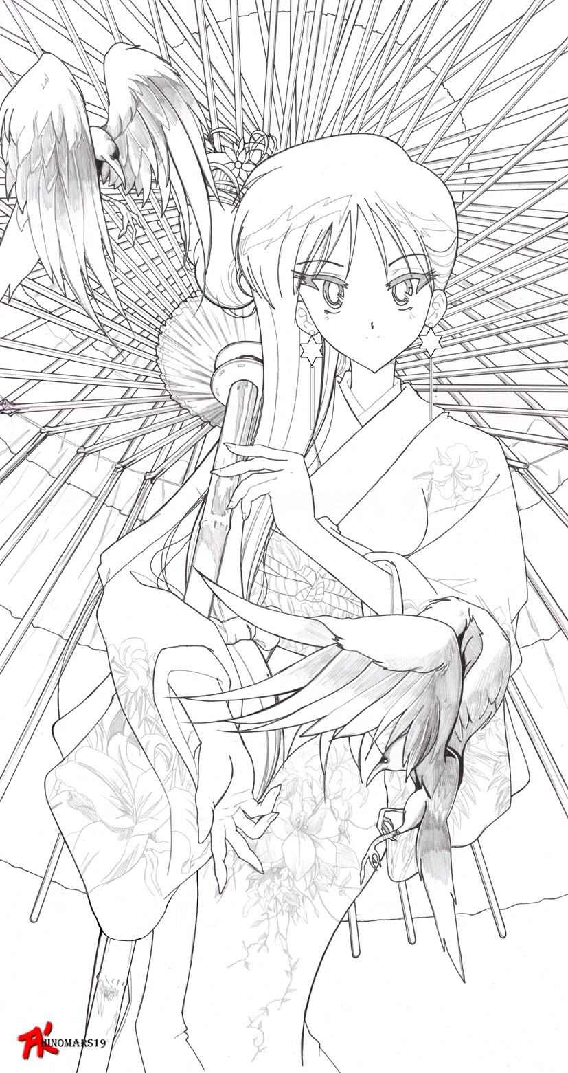 anime girl kimono coloring pages