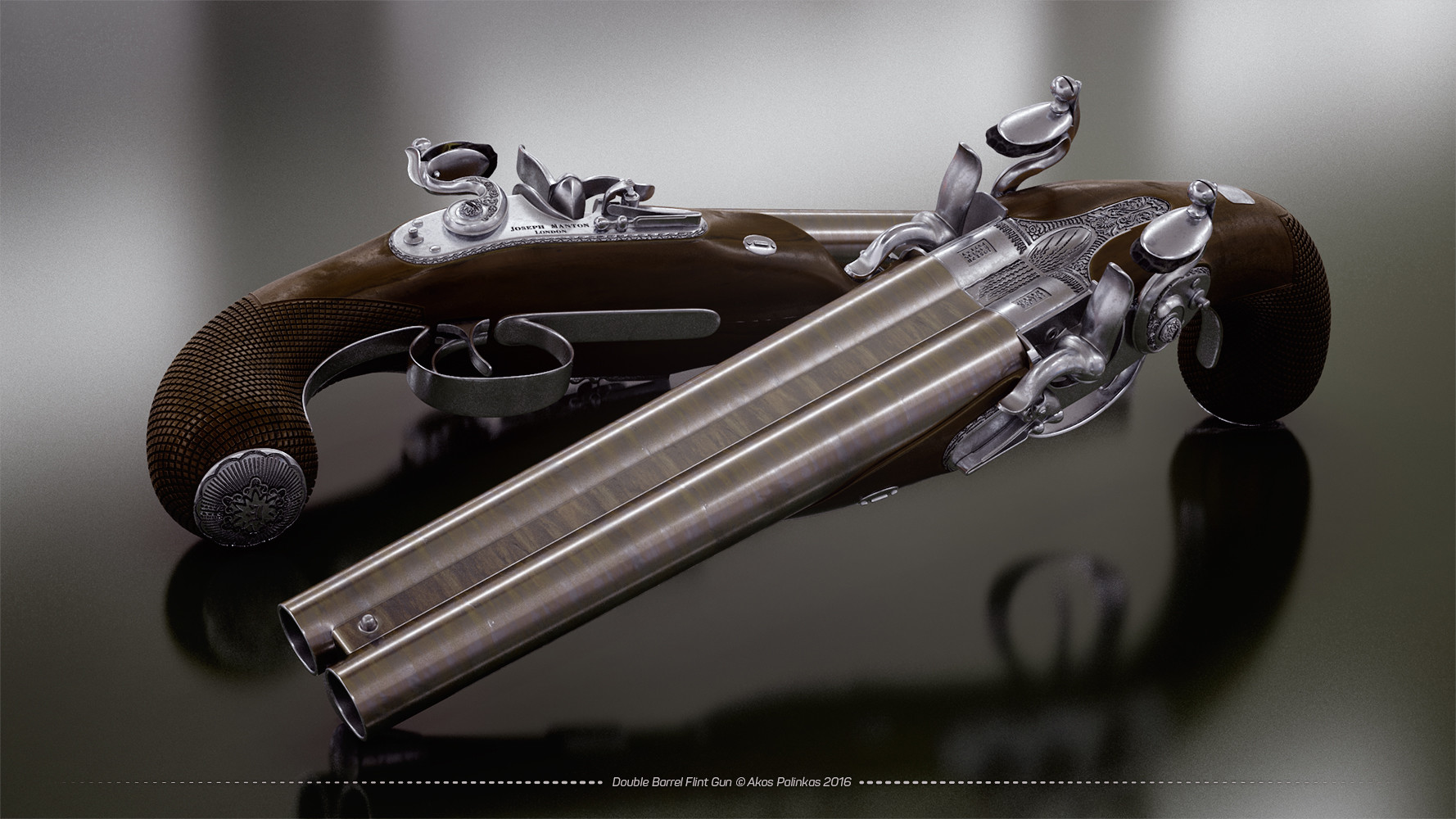 Double Barrel Flintlock Pistol