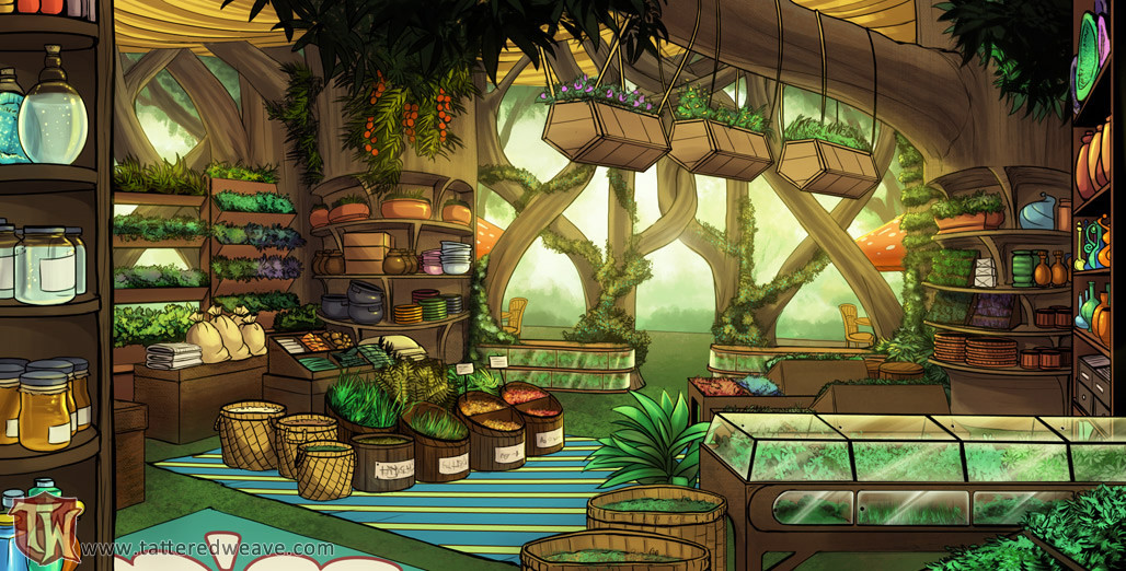 ArtStation - Tattered Weave Enchanted Forest food shop background