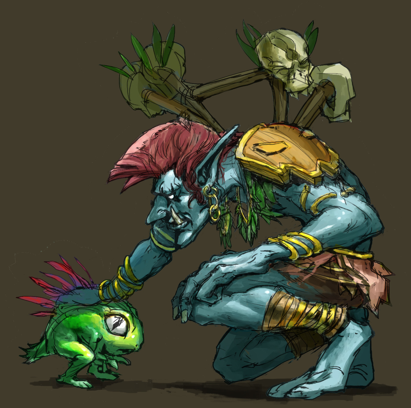 ArtStation - Troll shaman touch fish...