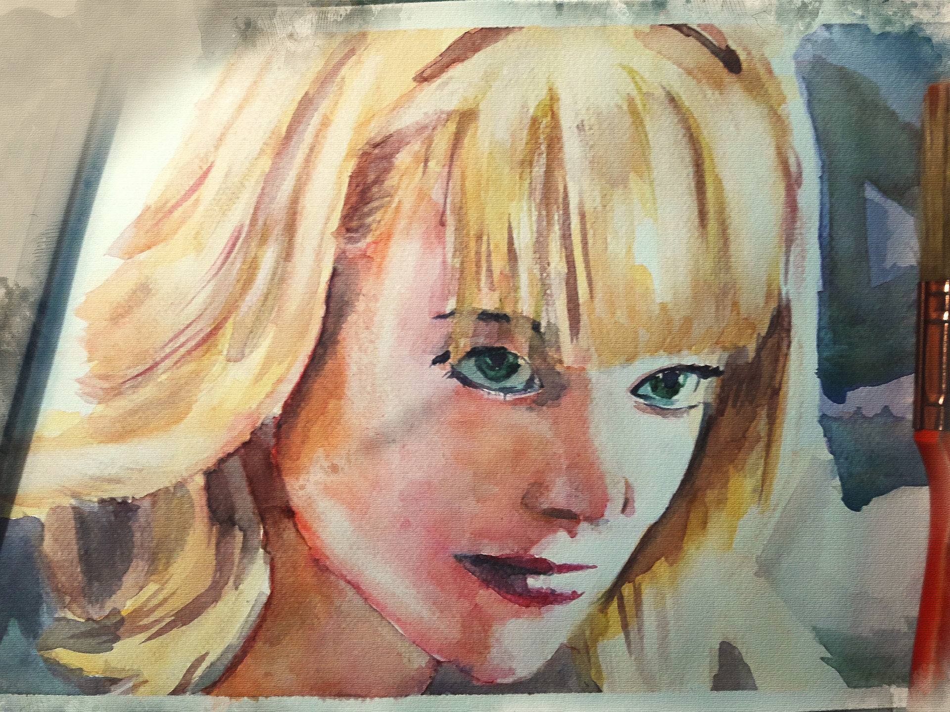 ArtStation - Emma Stone Watercolor Portrait