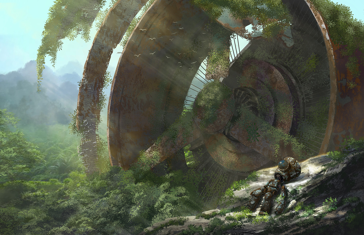 ArtStation - Crashed spaceship with a robot alien