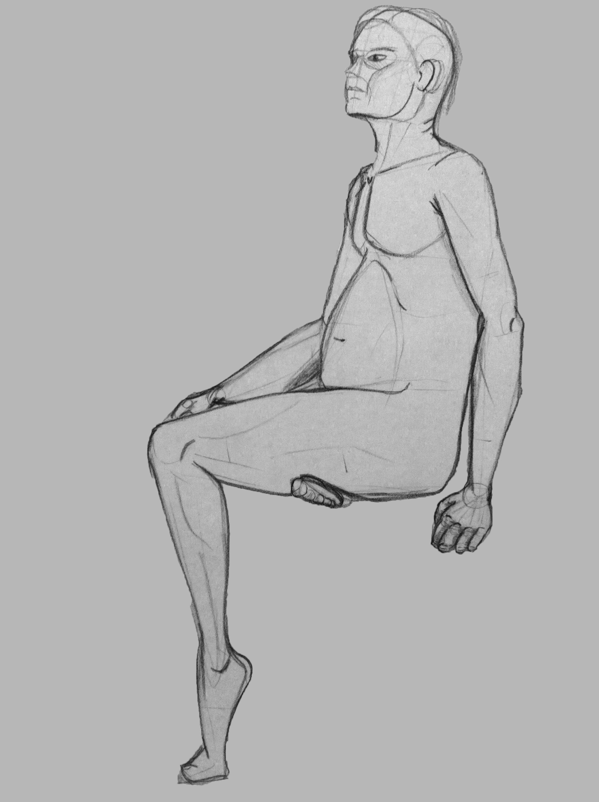 sitting man drawing reference