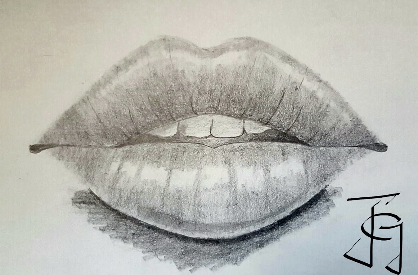 how to draw lips in charcoal