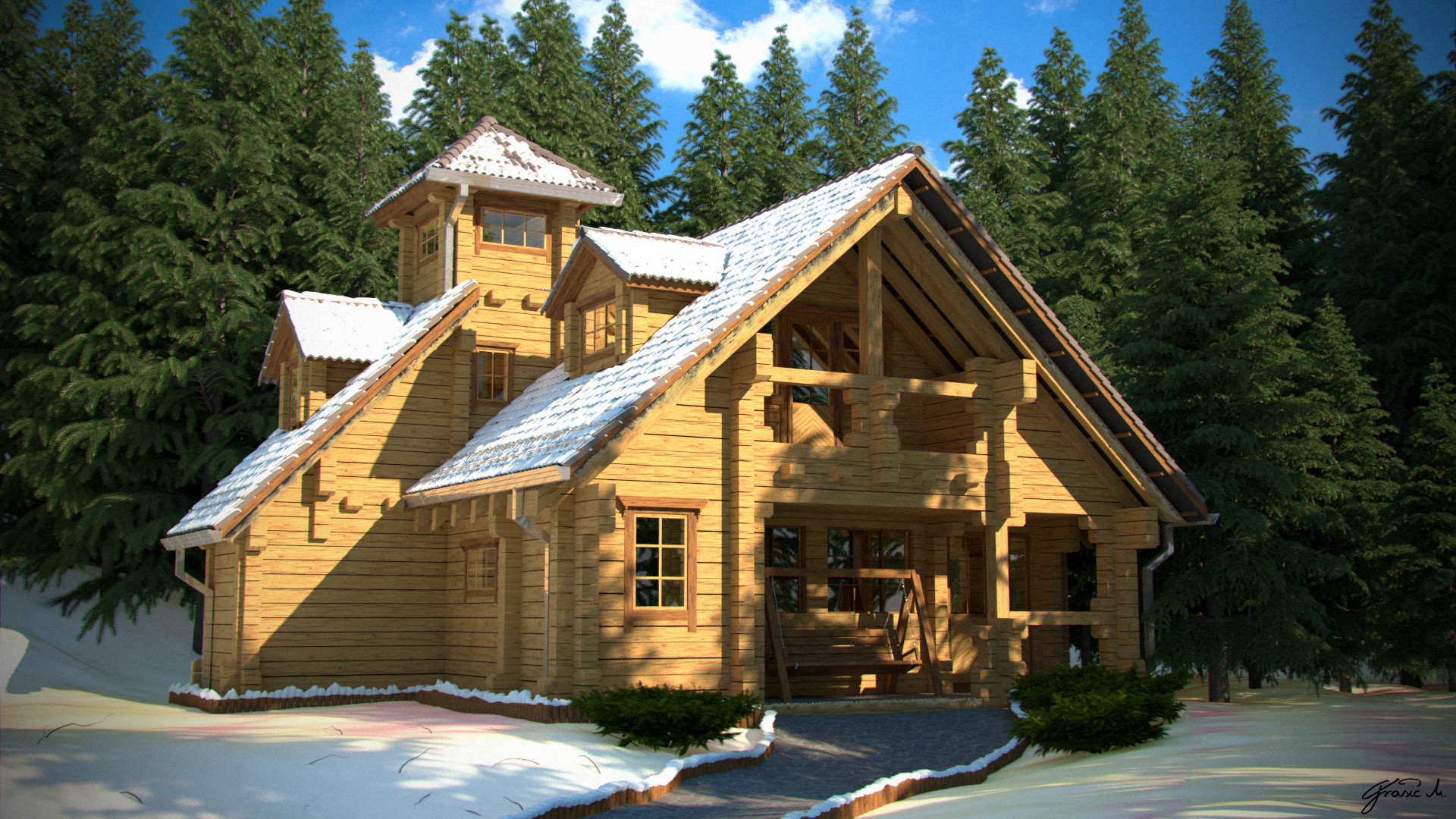 ArtStation - Wood house concept
