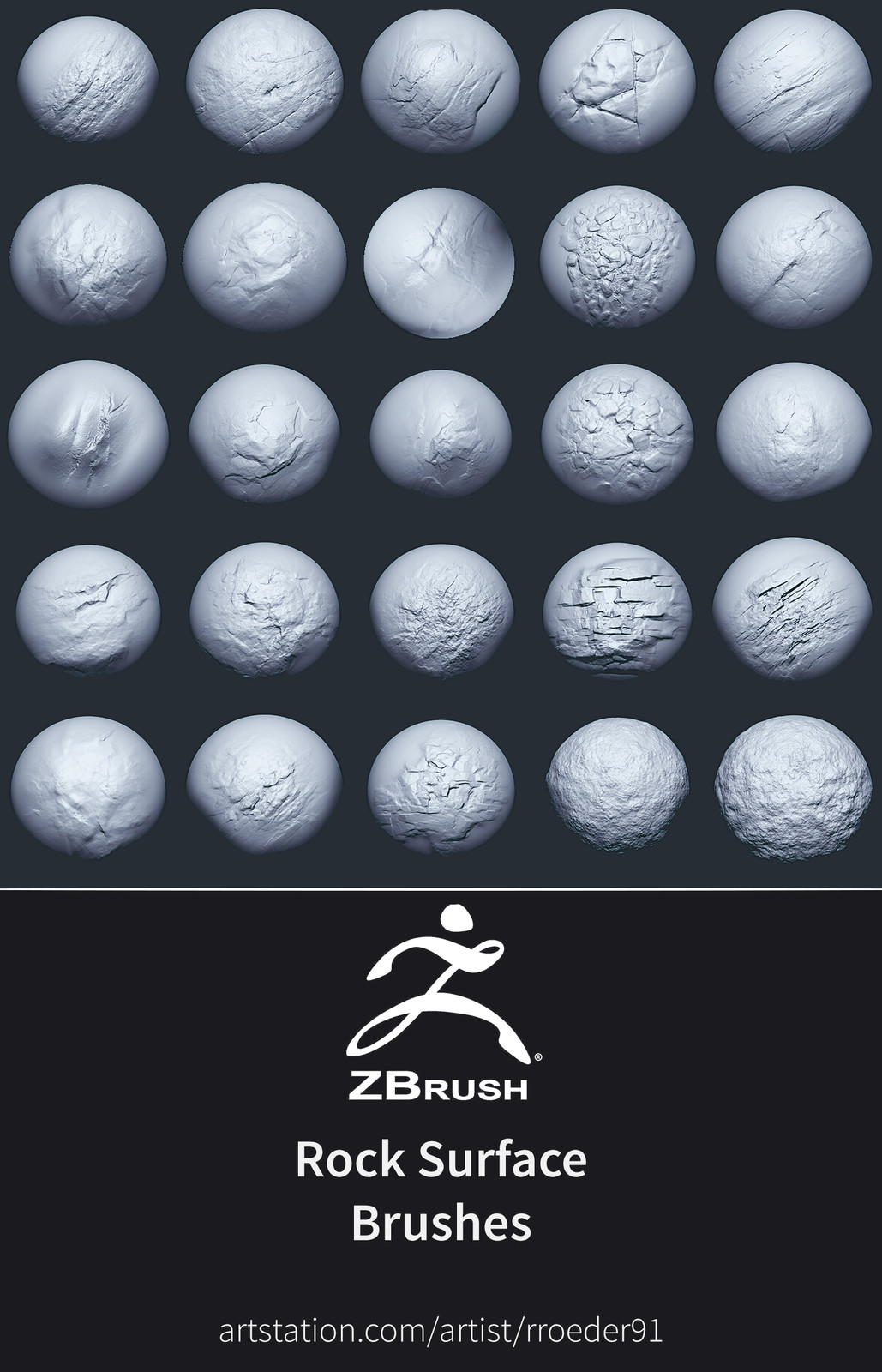 Robert Roeder - Scanned Rock Surface ZBrushes
