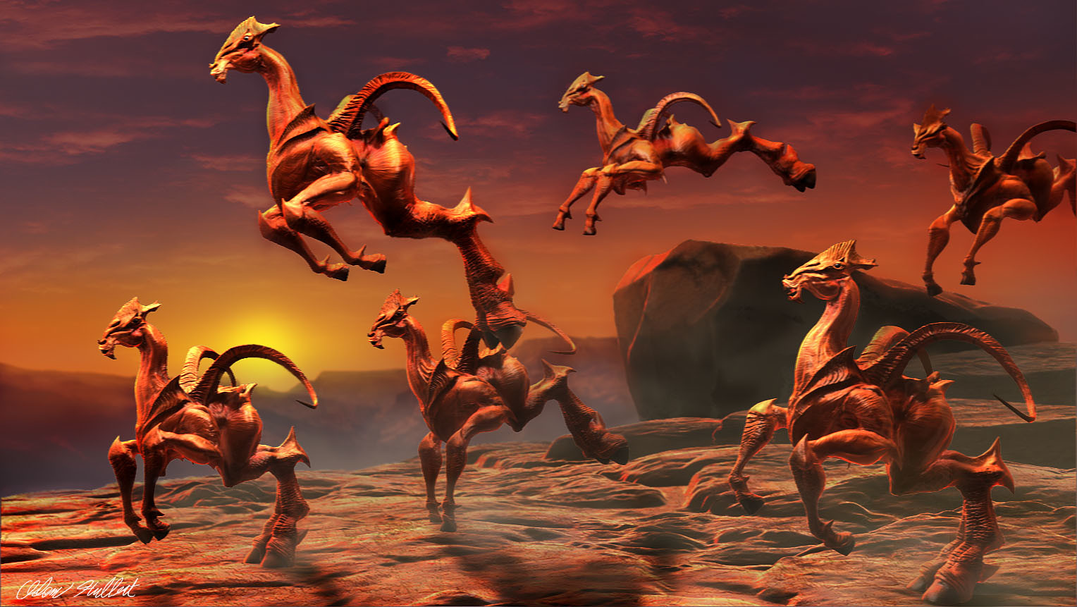 Adam Hulbert - Tri-lope herd at sunset