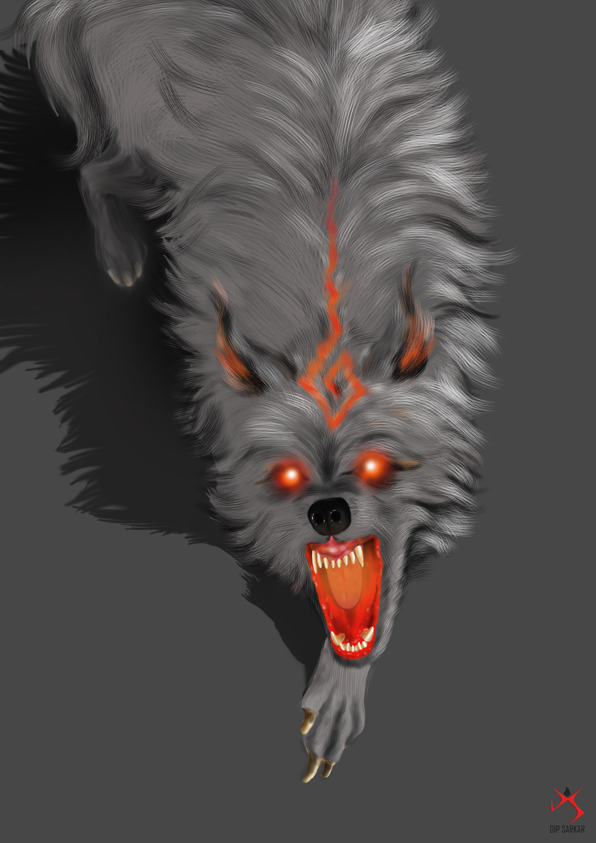 how to draw fire wolf