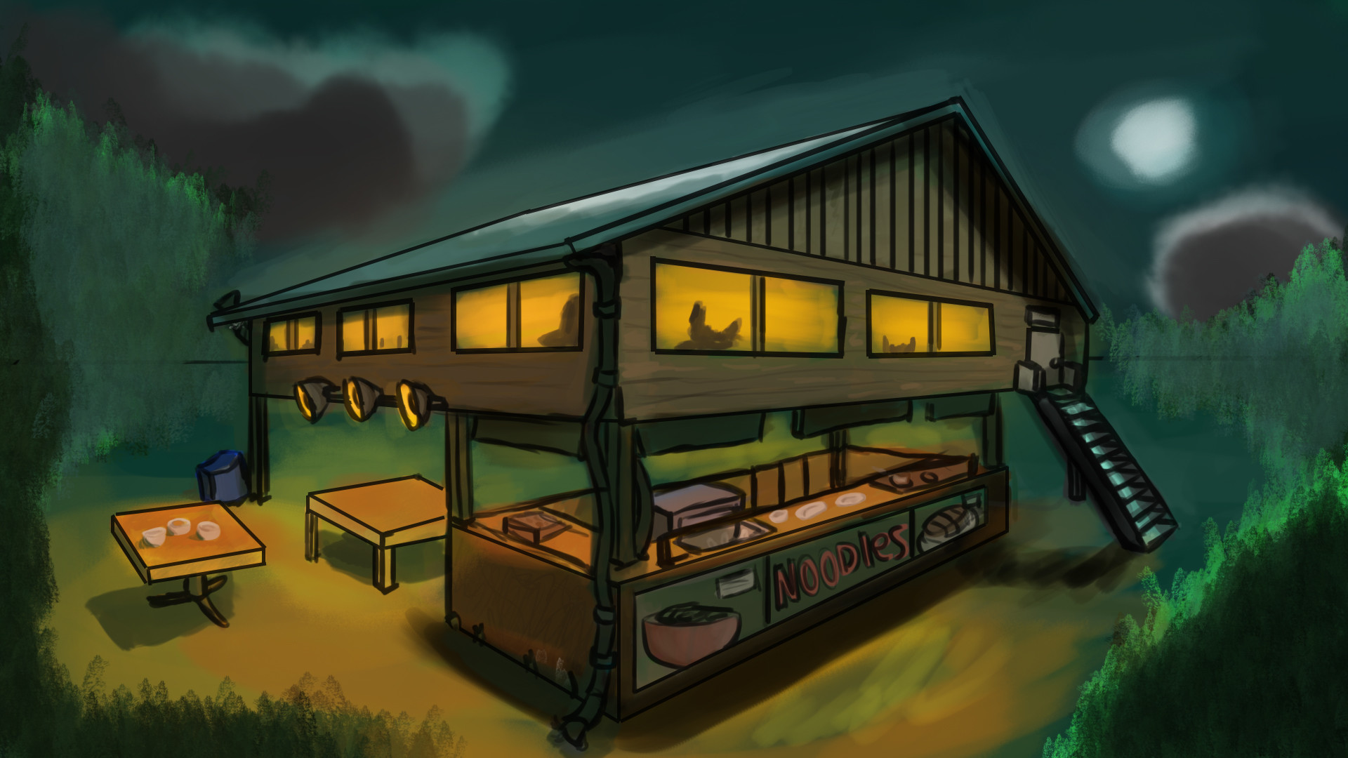 ArtStation - Noodle shop at Night/ Dwelling Development