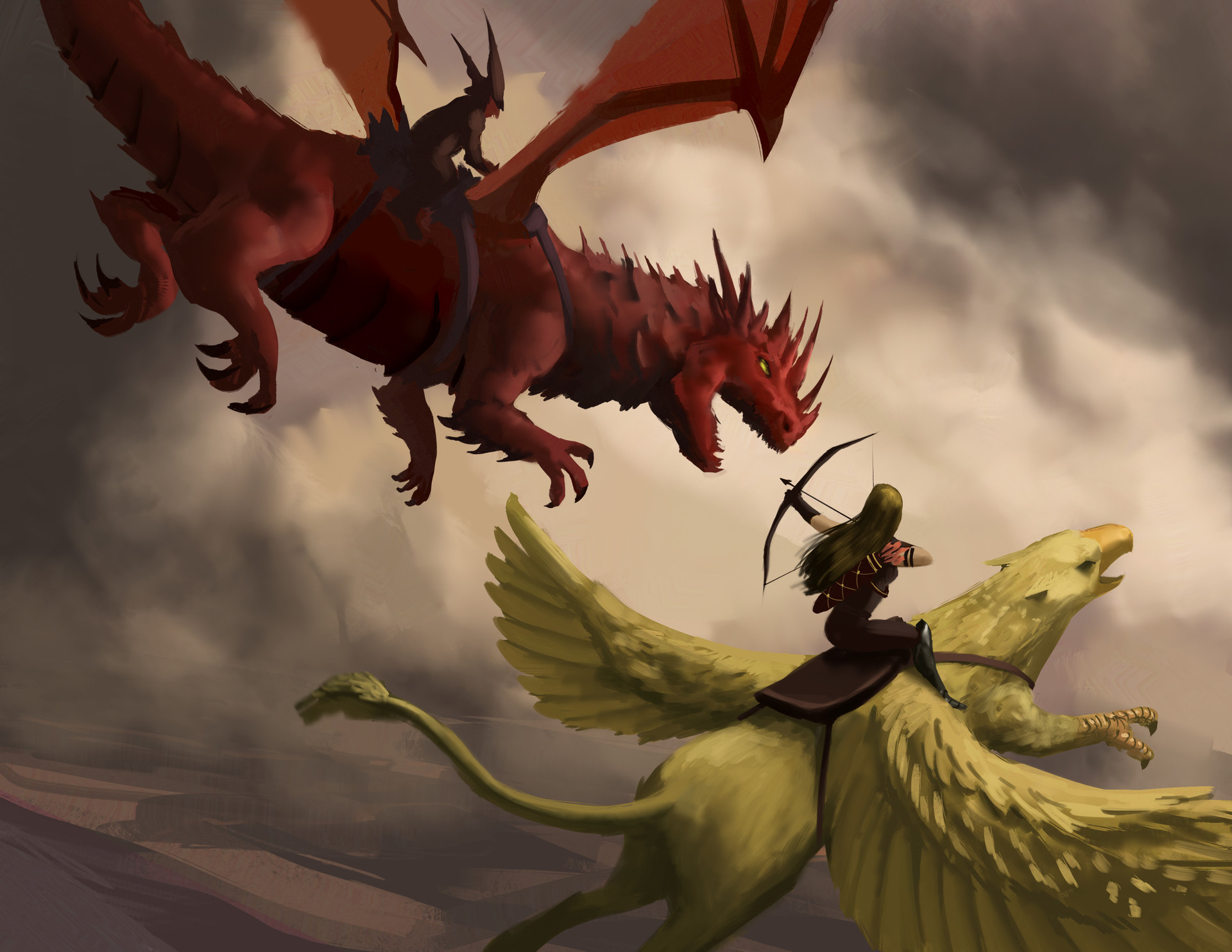 Griffins And Dragons Fighting