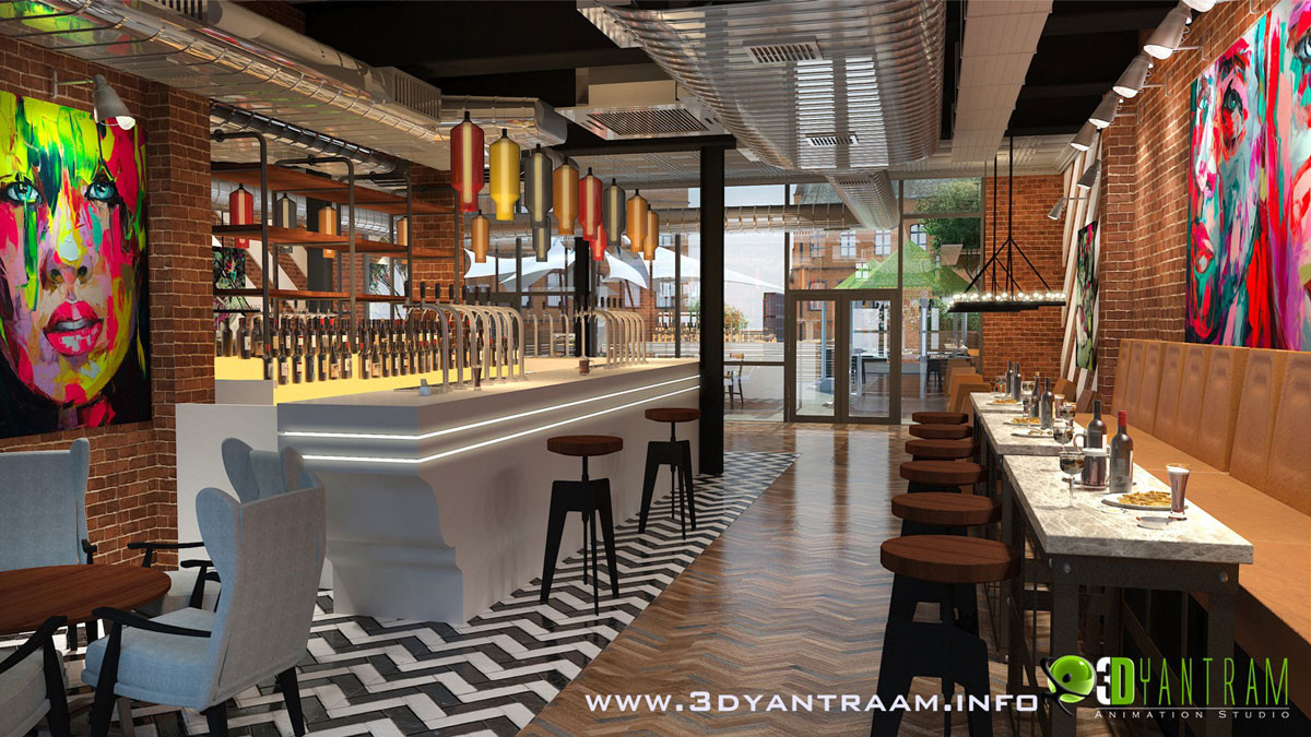 Yantram Architectural Design Studio - Gorgeous 3D Restaurant Bar Design View