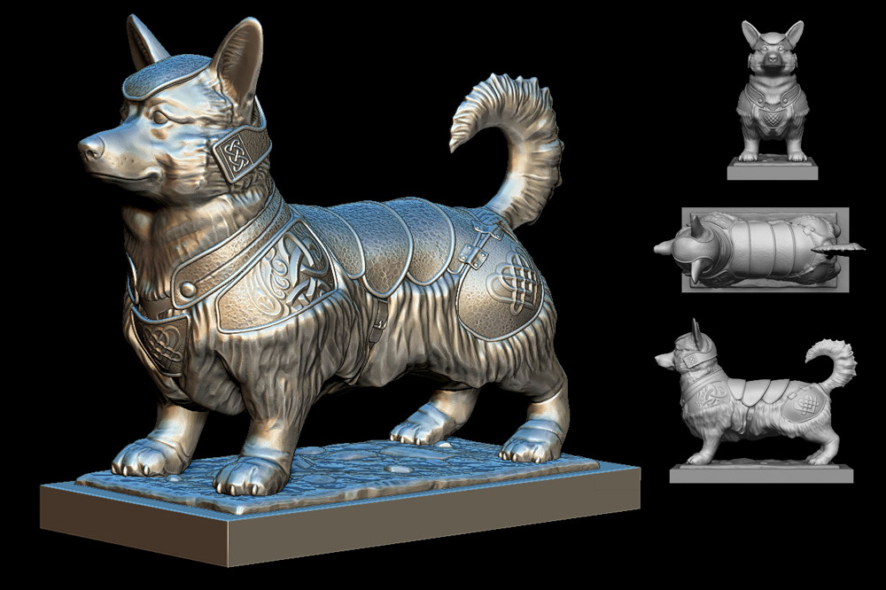 Eric Manley - Armored Corgi - digital sculpt for 3D print