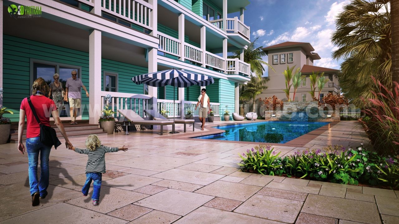 ArtStation - Outside Pool View Design Ideas by Yantram 3D Architectural Visualisation ...