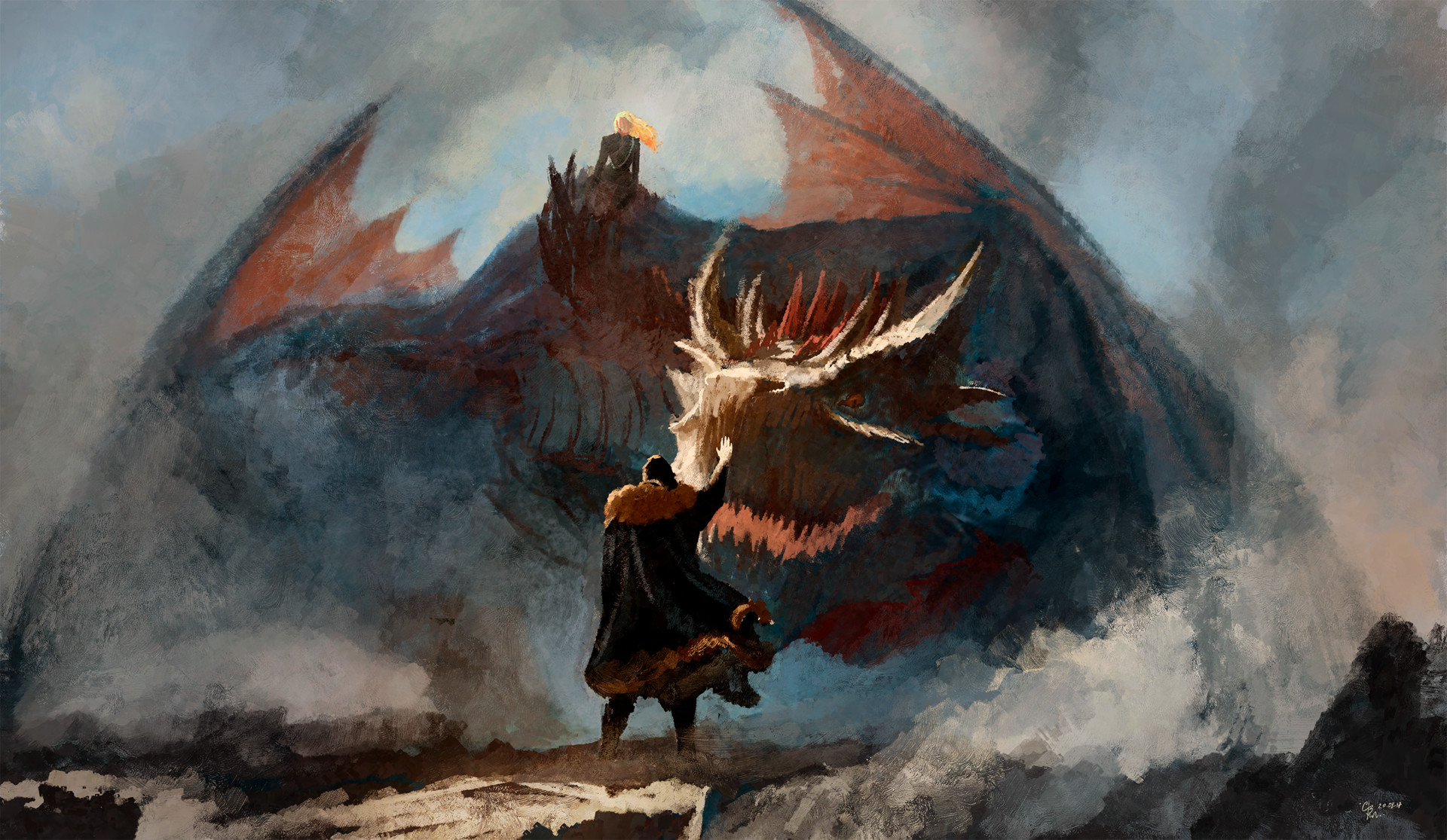 ArtStation - Jon Snow and Drogon (fast sketch)