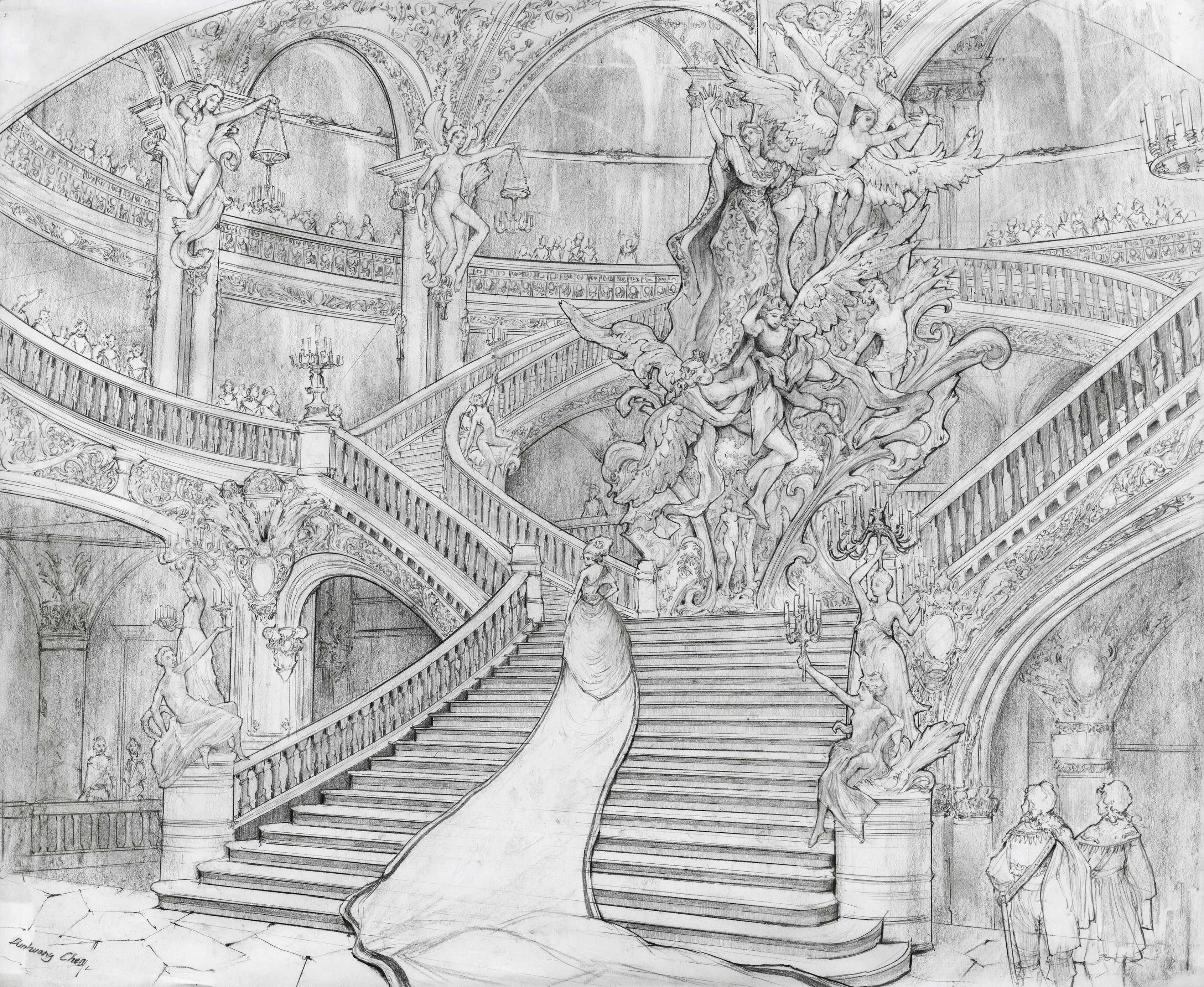 rococo interior drawing