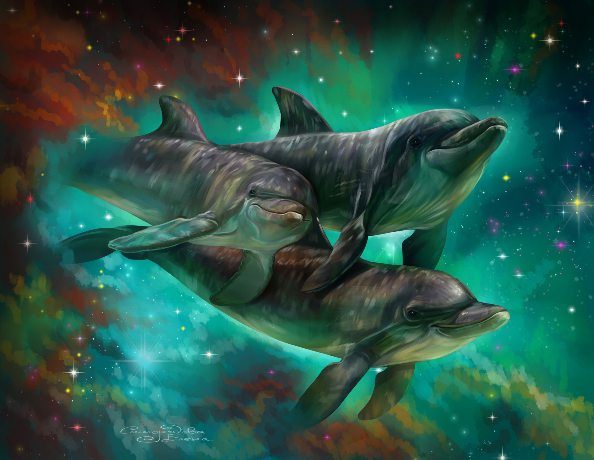 ArtStation - dolphins and stars