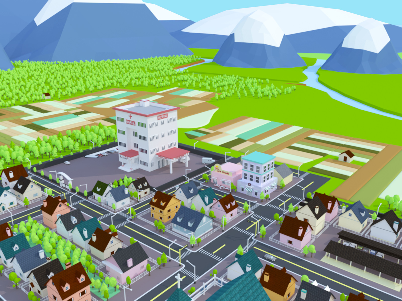 ArtStation - HomePortfolios3d LowPoly Town 3d LowPoly Town